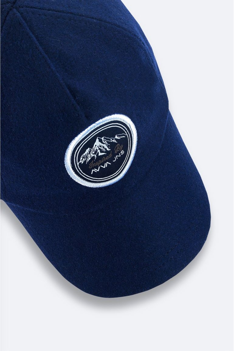 Men's Navy Blue Woolen Front Embroidery Detailed Stamped Sports Hat ...